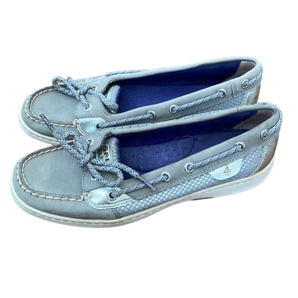 Sperry | Shoes | Sperry Topsider Grey And Silver Metallic Leather Boat ...